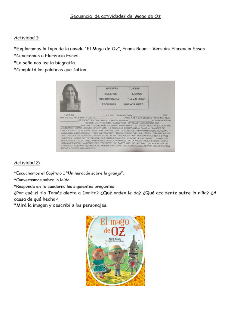 Secuencia de Actividades Del Mago de Oz | PDF | Wizard Of Oz (Personaje)