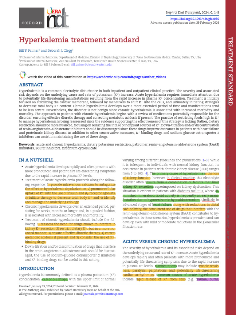 Hyperkalemia Treatment Standard | PDF | Medical Specialties | Clinical ...
