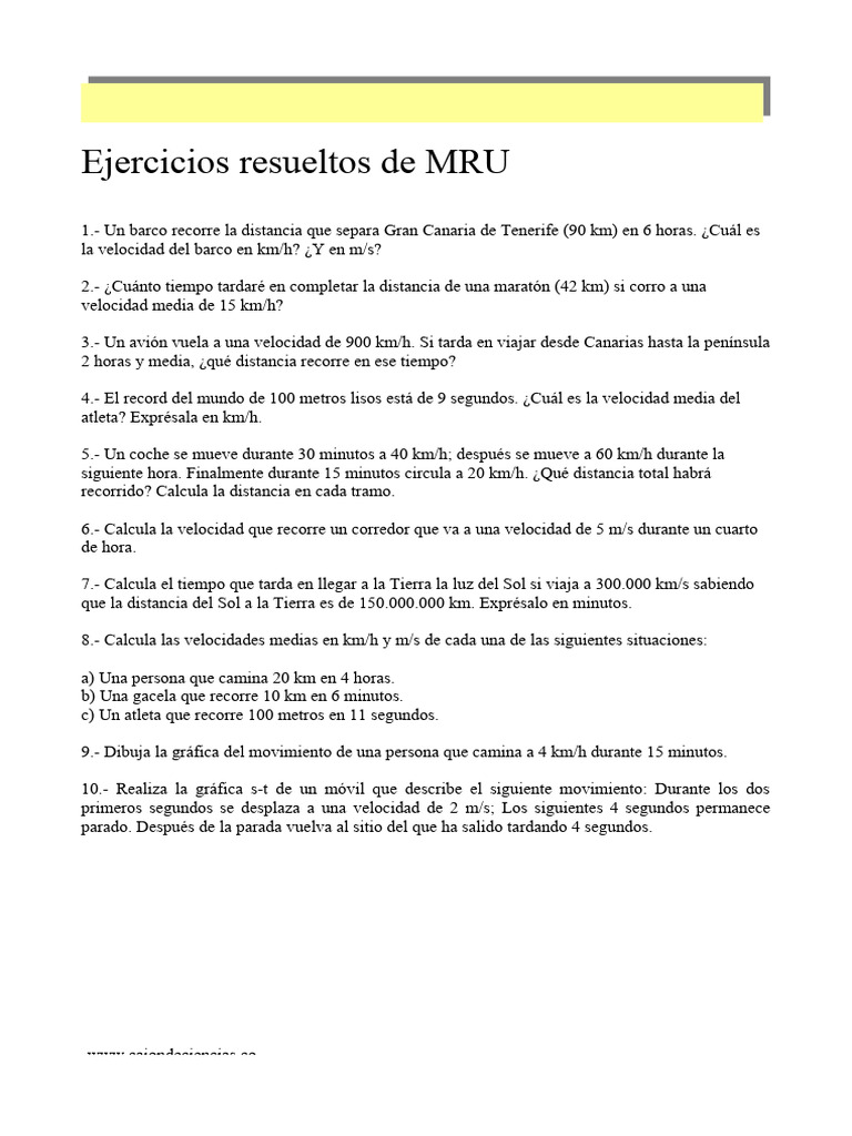 Mru Ejercicios Resueltos | PDF | Velocidad