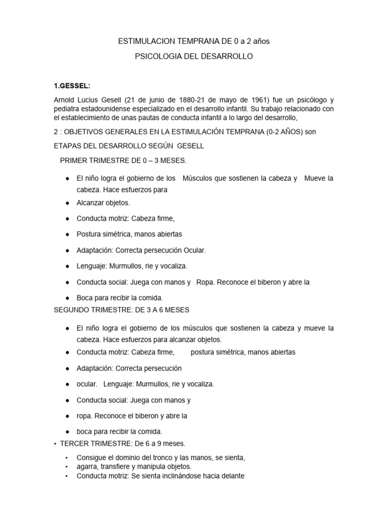 ESTIMULACION TEMPRANA DE 0 A 2 Años | PDF | Desarrollo cognitivo | Cognición