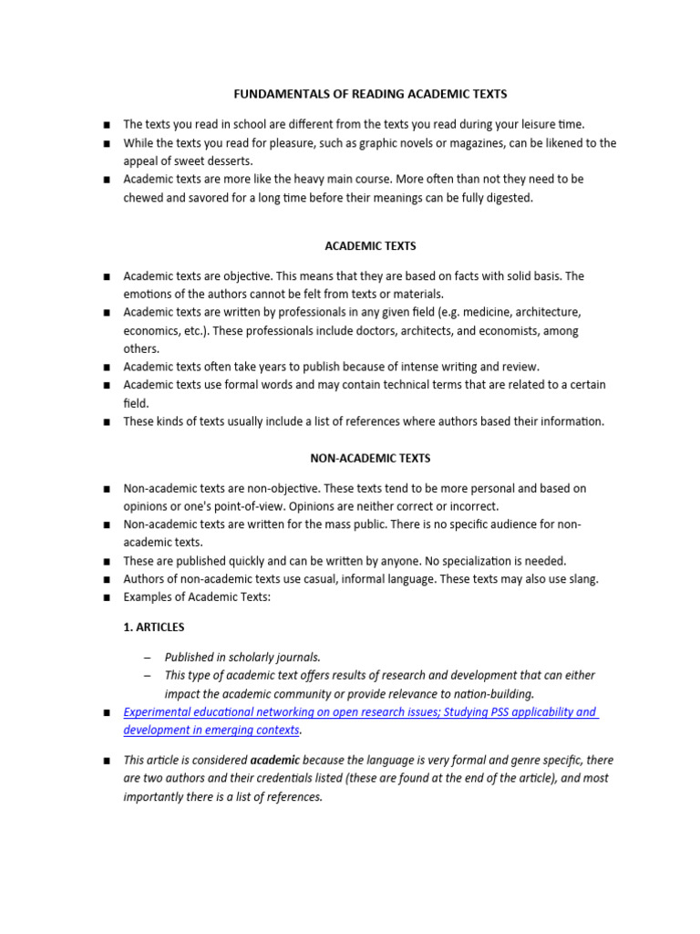 Fundamentals of Reading Academic Texts | PDF | Learning | Cognitive Science