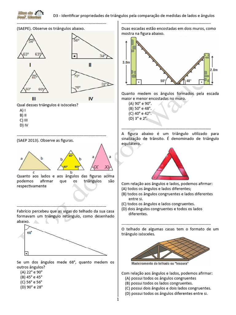 D3 (9º ANO - Mat.) - Blog Do Prof. Warles (1) 8º | PDF | Triângulo ...