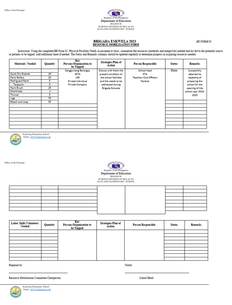 Be-Form 3 (Resource Mobilization Form) Final | PDF