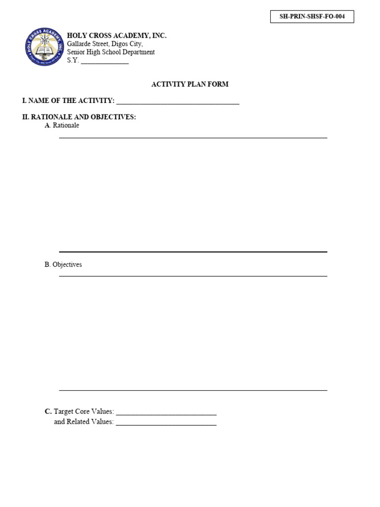 SHSF-Form4-Activity Plan Form | PDF