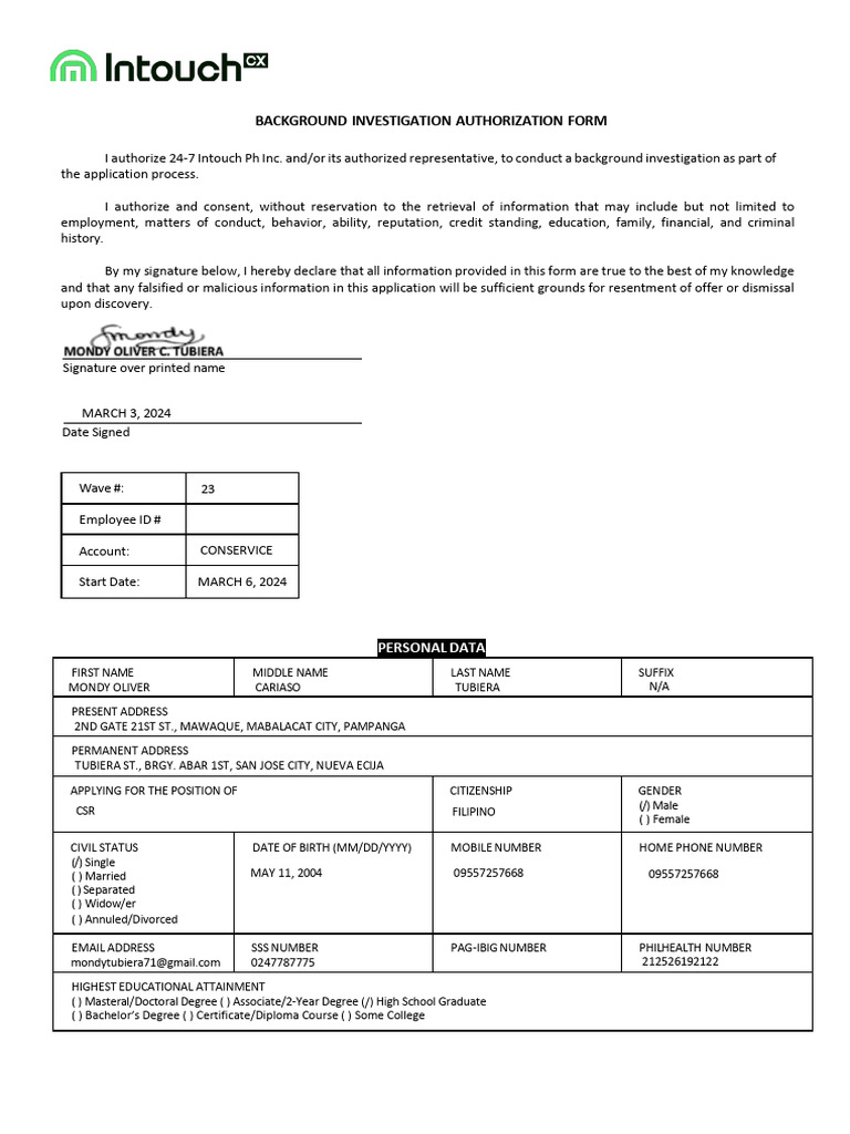 Background Check Form | PDF | Background Check