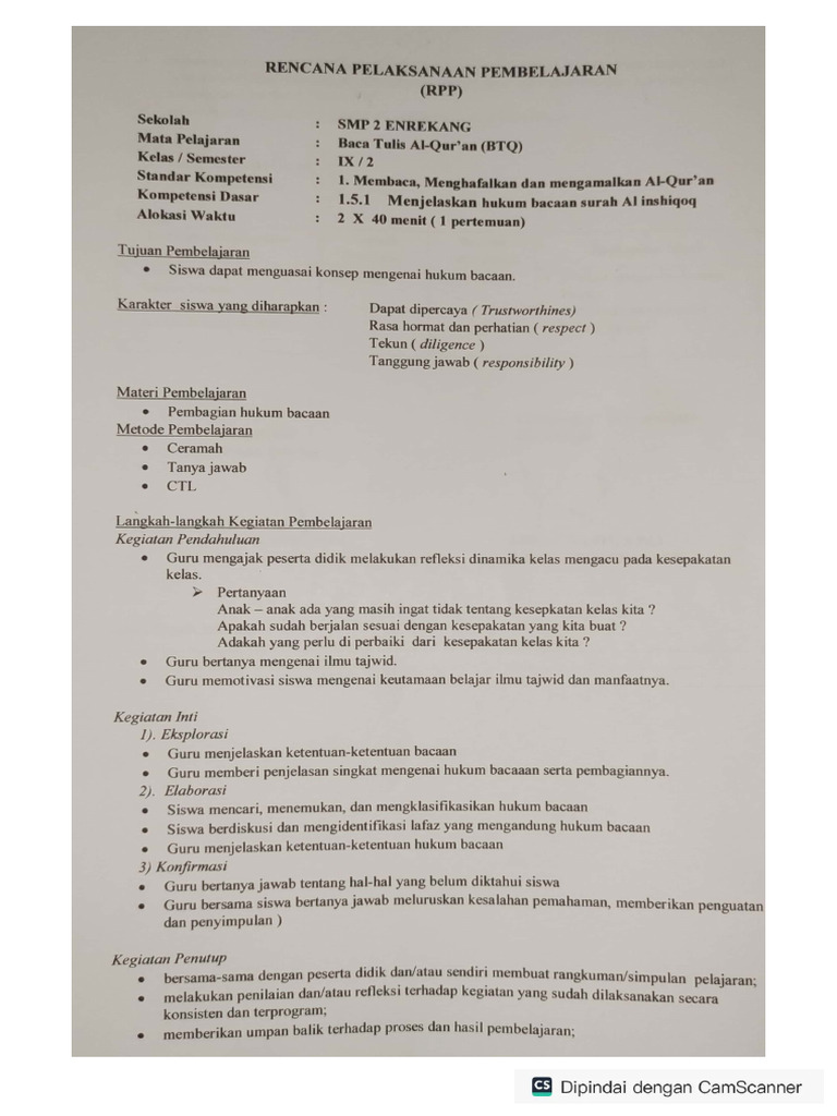 RPP Untuk Di Upload Di PMM | PDF