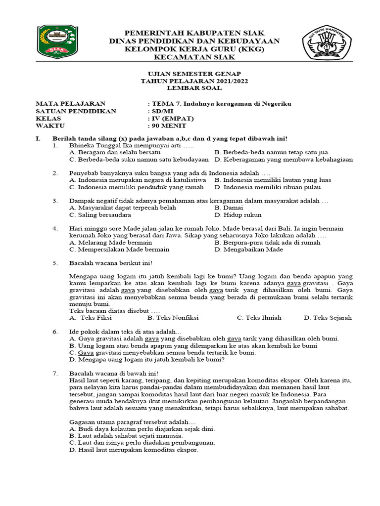 (Revisi) Soal Pas Tema 7 Kelas IV | PDF