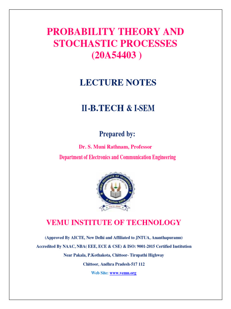 Probability Theory & Stochastic Processes | PDF | Probability Distribution | Probability Density ...