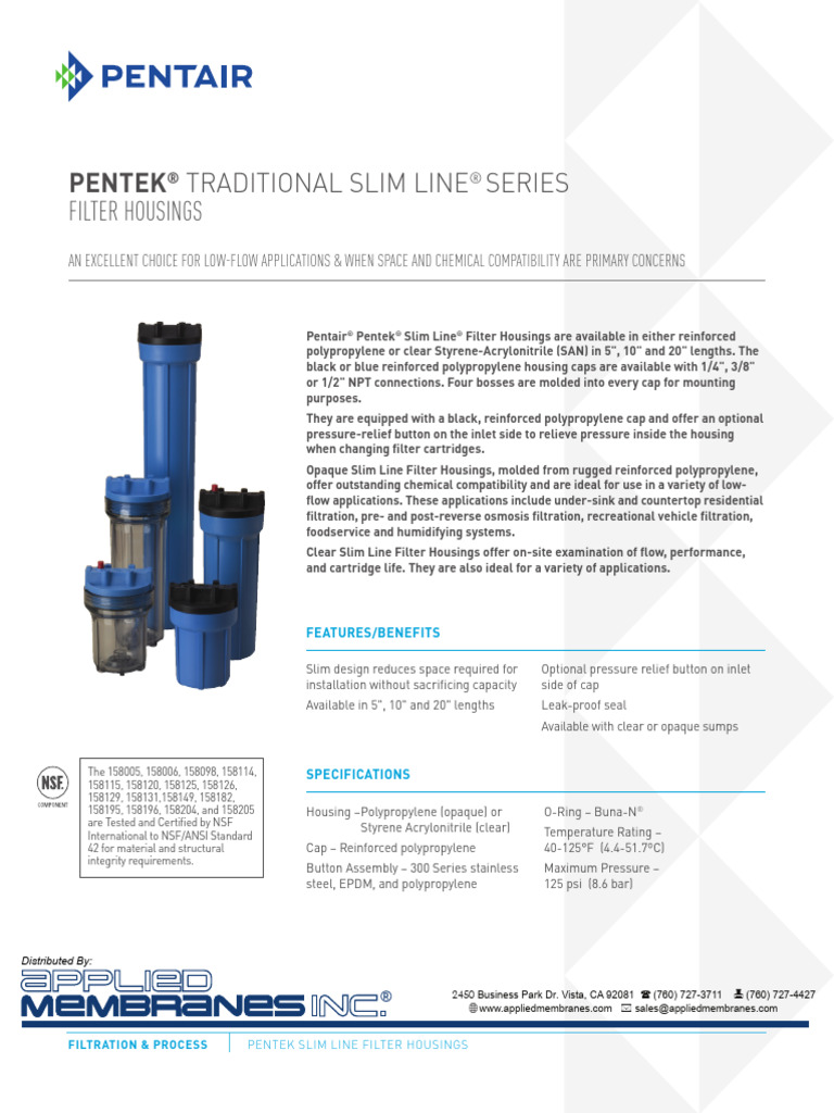 Pentek Slim Line Filter Housings Ametek Spec | PDF | Filtration | Materials
