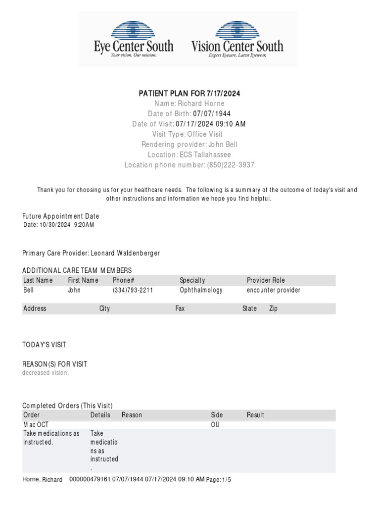 Richard Horne Patient Visit Summary | PDF | Intravenous Therapy ...
