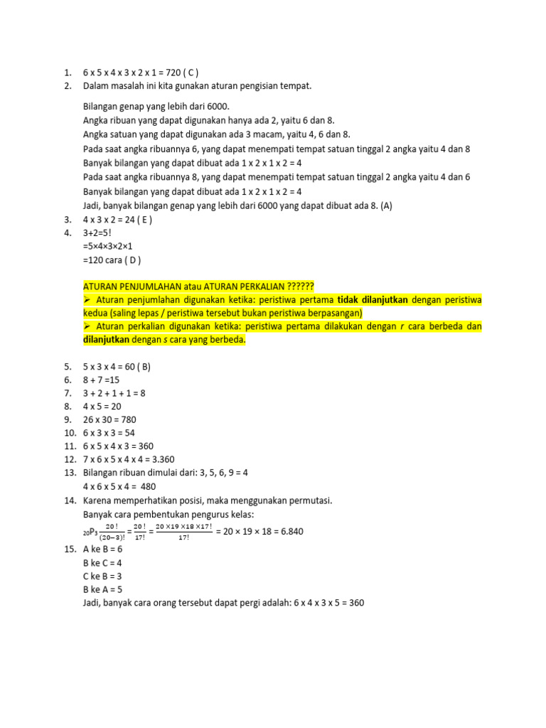 Pembahasan Soal Aturan Penjumlahan Dan Perkalian | PDF
