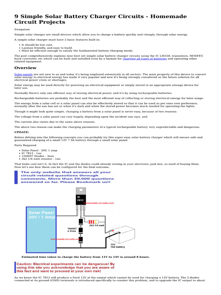 9 Simple Solar Battery Charger Circuits - Homemade Circuit Projects ...