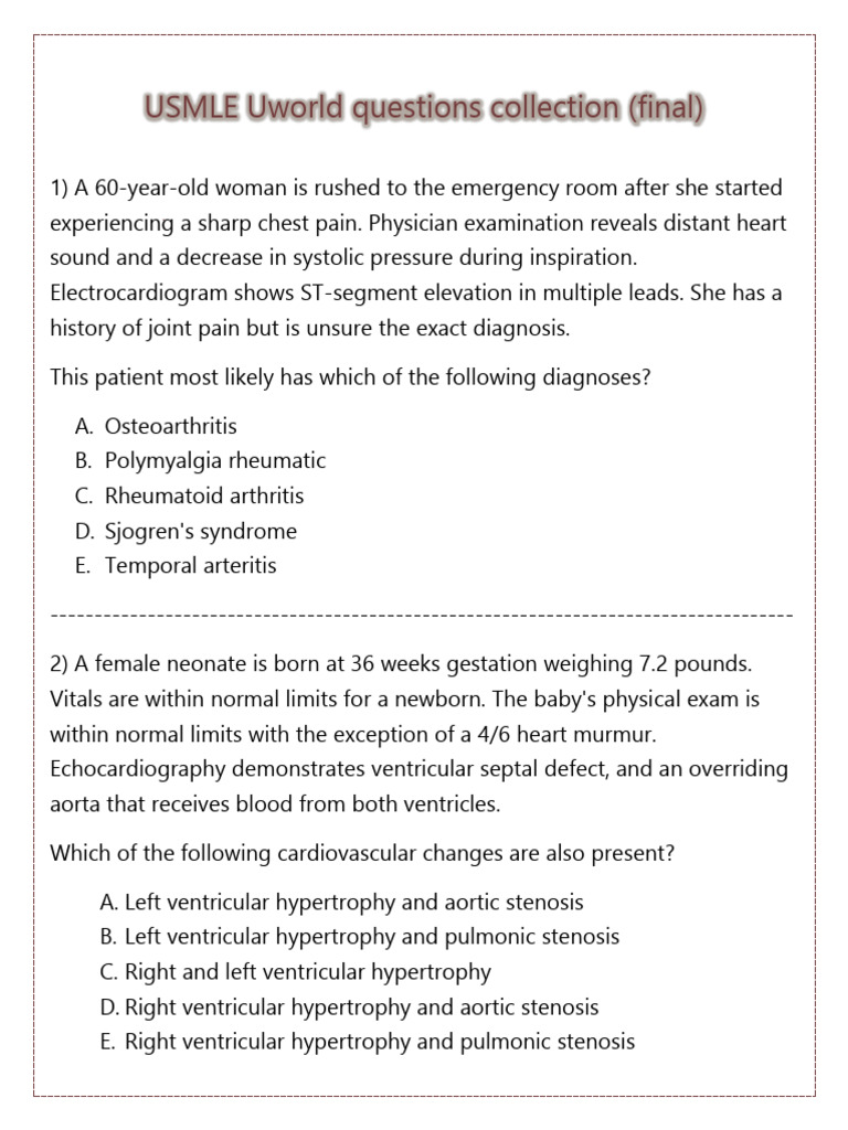 Final Uworld | PDF | Ventricle (Heart) | Heart