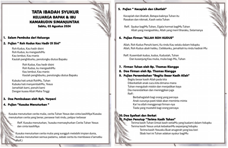 Tata Ibadah Syukur | PDF | Agama & Spiritualitas