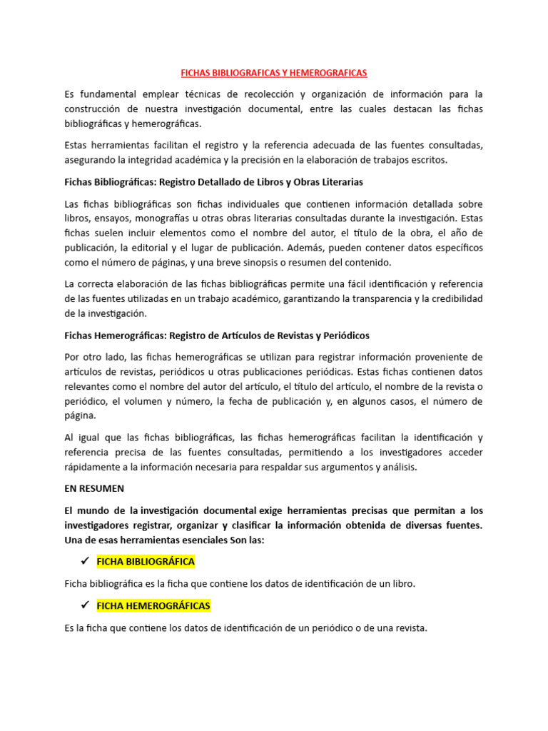 Fichas Bibliograficas y Hemerograficas | PDF