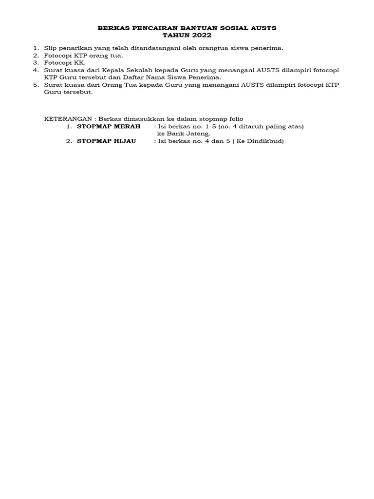 Proses Pencairan Bansos AUSTS | PDF