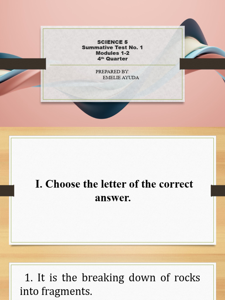 Science 5 q4 Summative Test w1-w2 | PDF | Weathering | Erosion