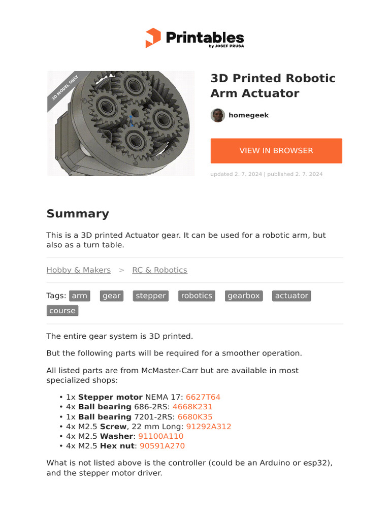 3d Printed Robotic Arm Actuator | PDF 3d Printed Robotic Arm Actuator | PDF