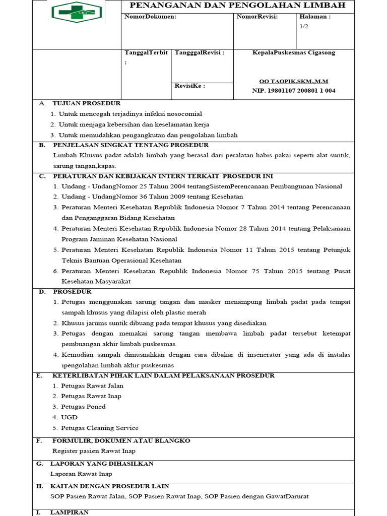 SOP Pengelolaan Limbah | PDF