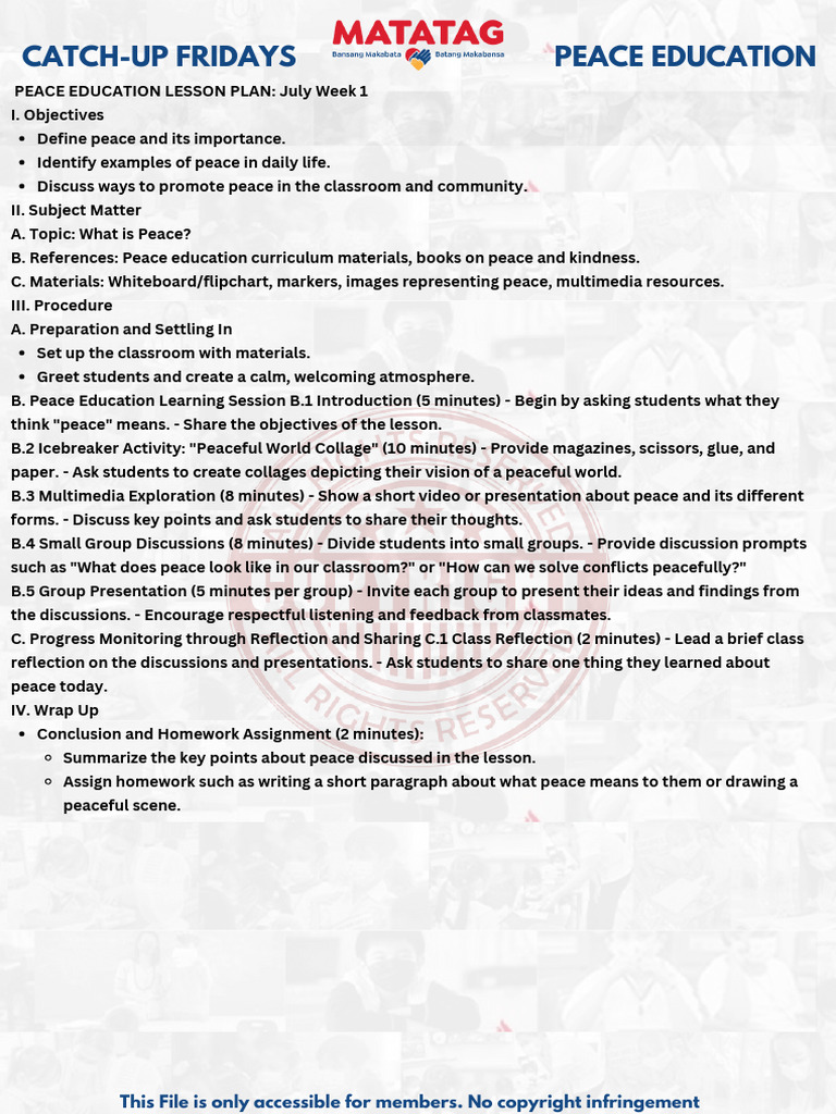 Peace Education Grade 4 | PDF | Mindfulness | Lesson Plan