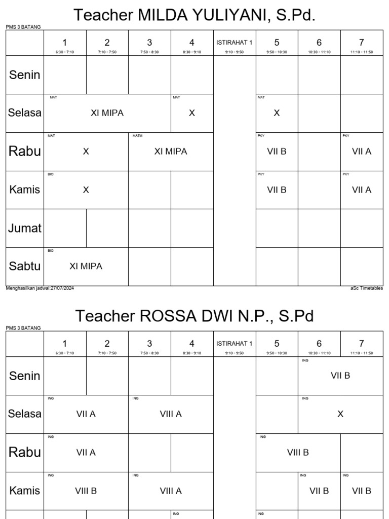 Jadwal Per Guru Sem 1 TP 2024-2025 | PDF