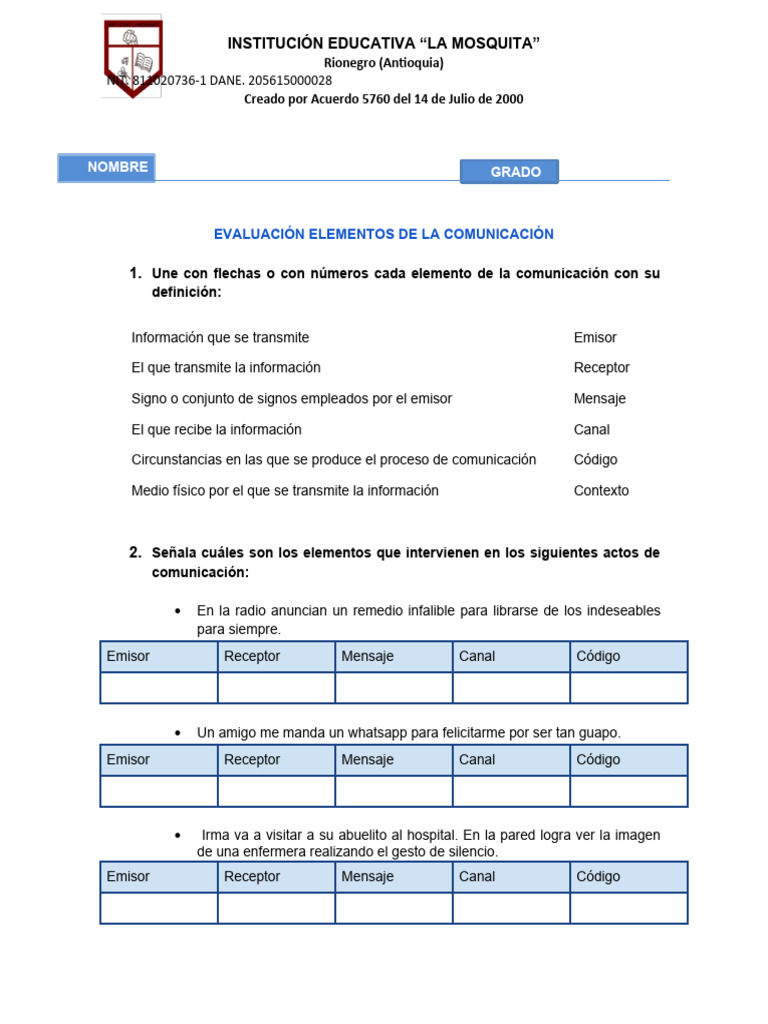 Elementos de La Comunicación. Ejercicios | PDF | Comunicación | Comunicación no verbal