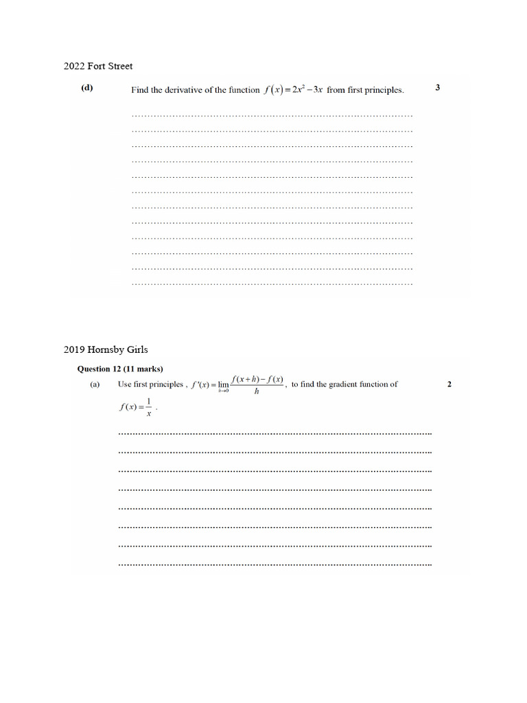 First Principle Differentiation Past Paper Questions | PDF