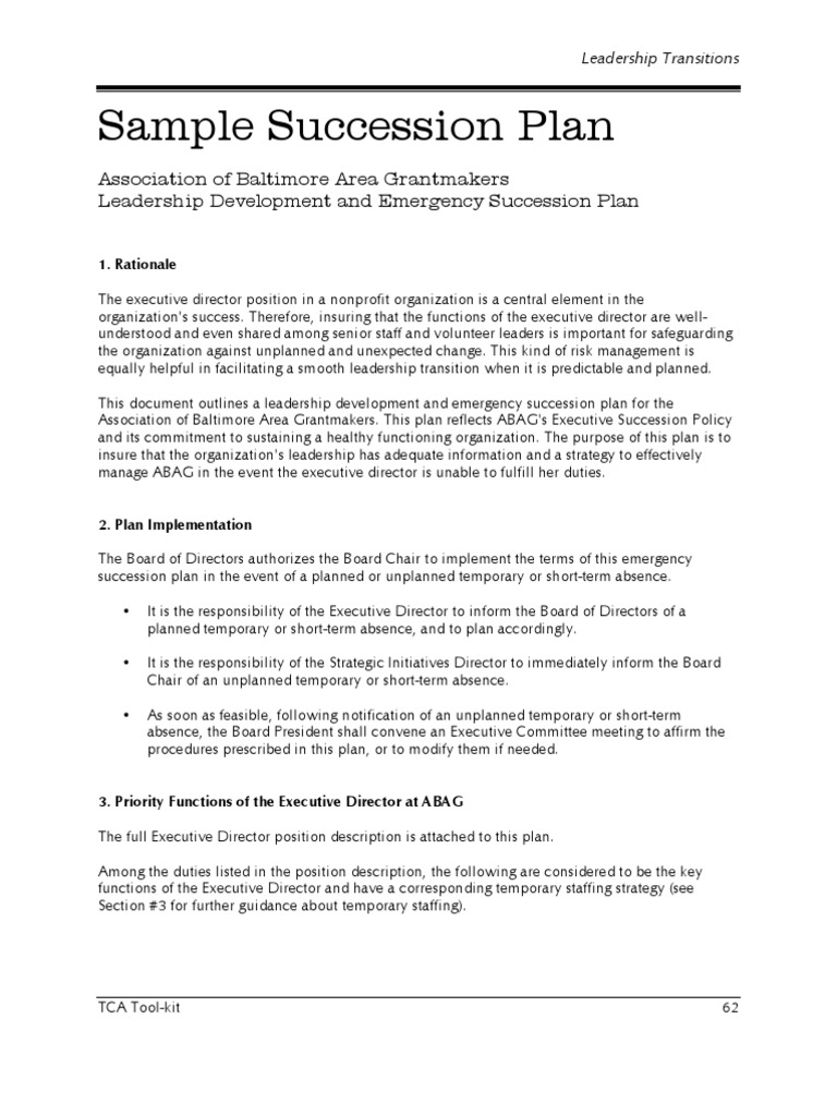 Sample Succession Plan: Association of Baltimore Area Grantmakers ...