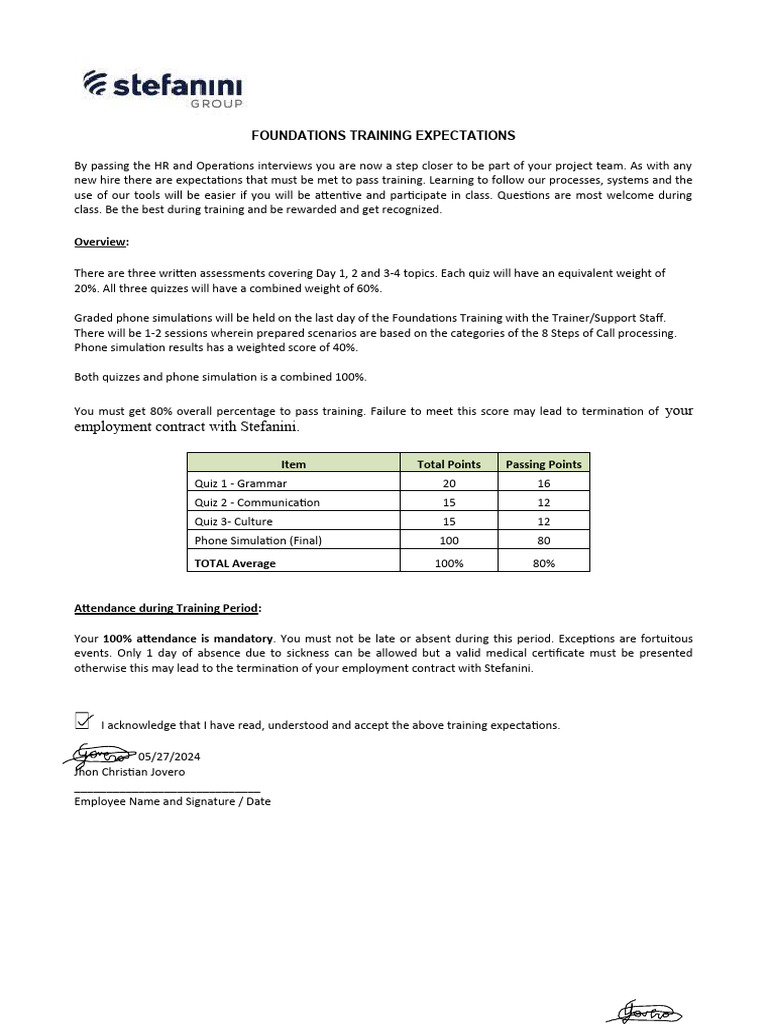 Foundations Training Expecations | PDF