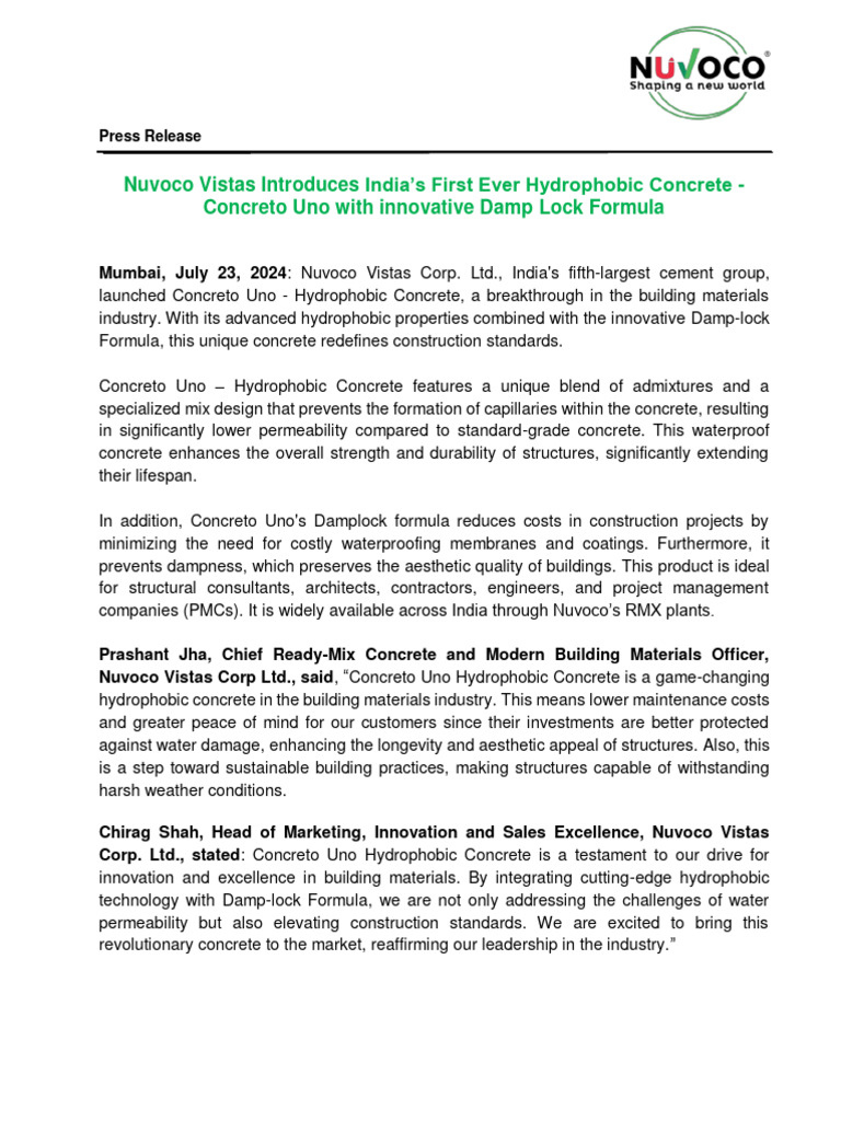 Final Release - Concreto UNo Hydrophobic | PDF | Concrete | Building Materials