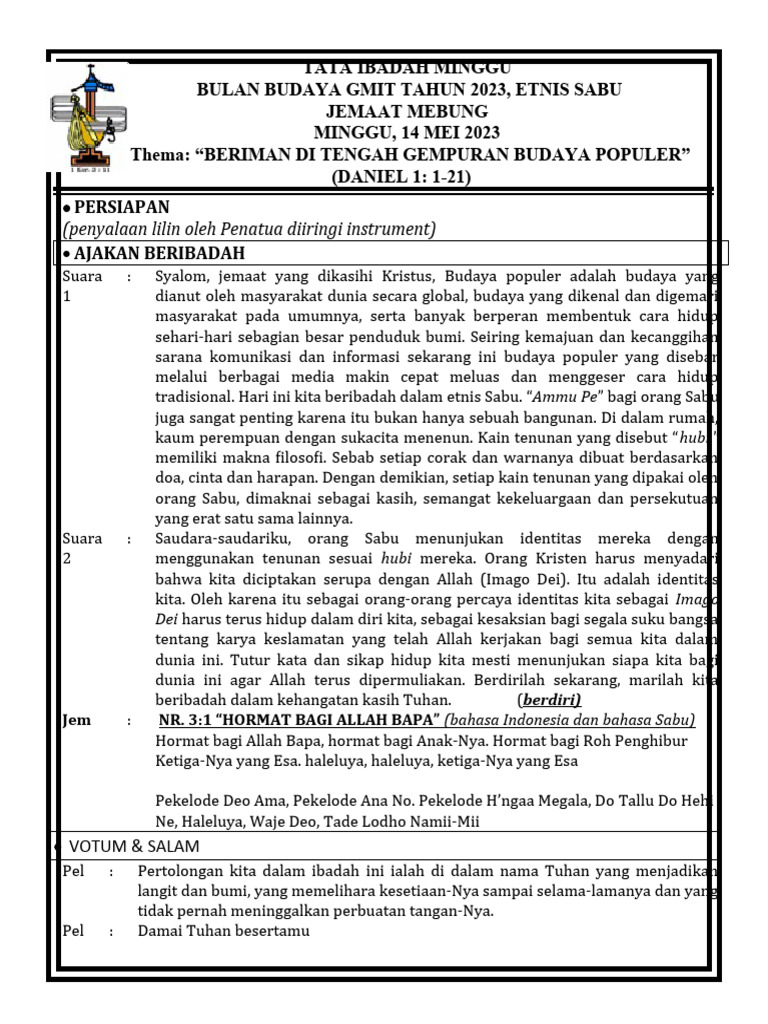 14 MEI LITURGI BULAN BUDAYA Etnis Sabu | PDF
