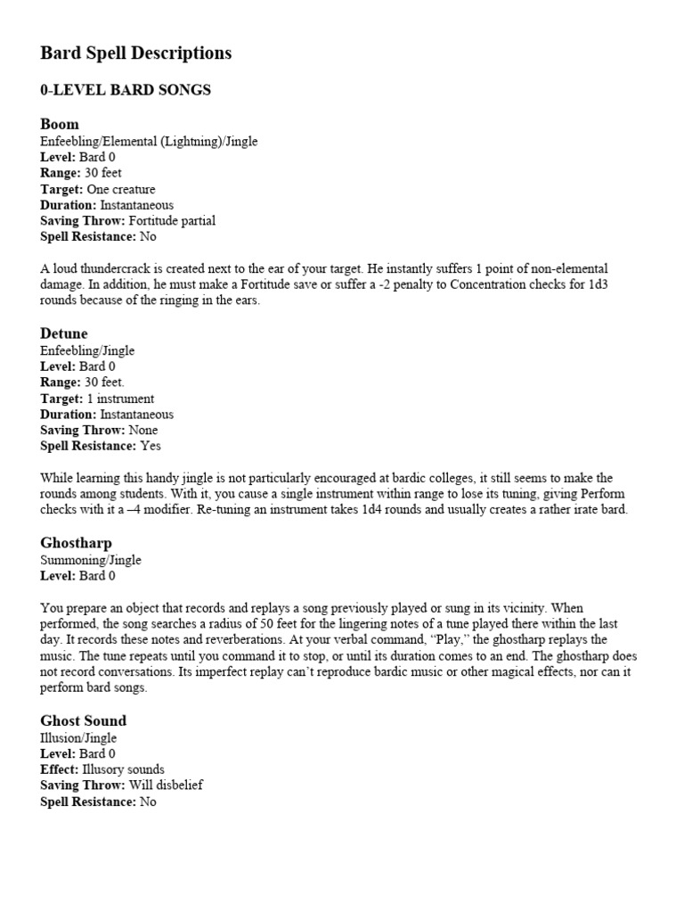 Bard Song Descriptions | PDF | Bard