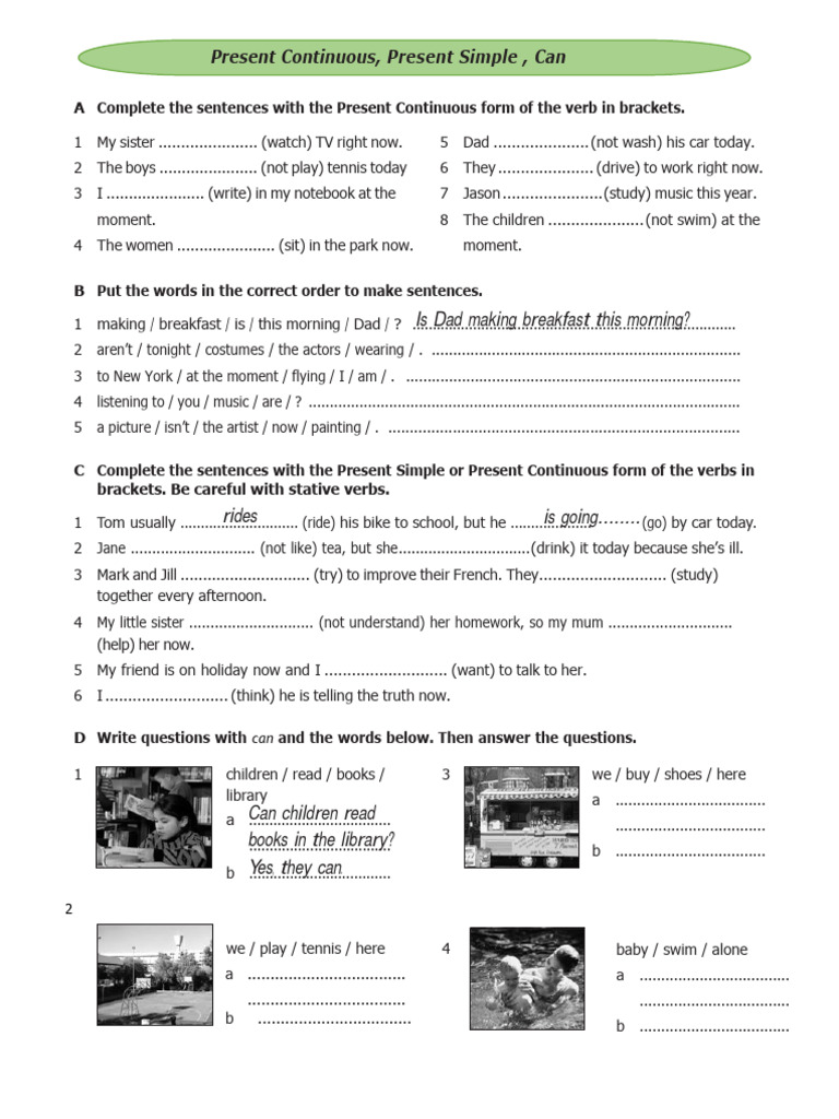Present Continuous Present Simple Can | PDF | Linguistics