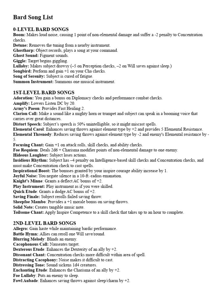 Bard Song List | PDF