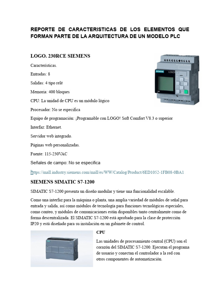 Reporte PLC Modelos | PDF | Controlador lógico programable | Unidad Central de procesamiento