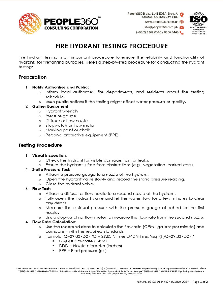 Fire Hydrant Testing Procedure Guide | PDF | Flow Measurement