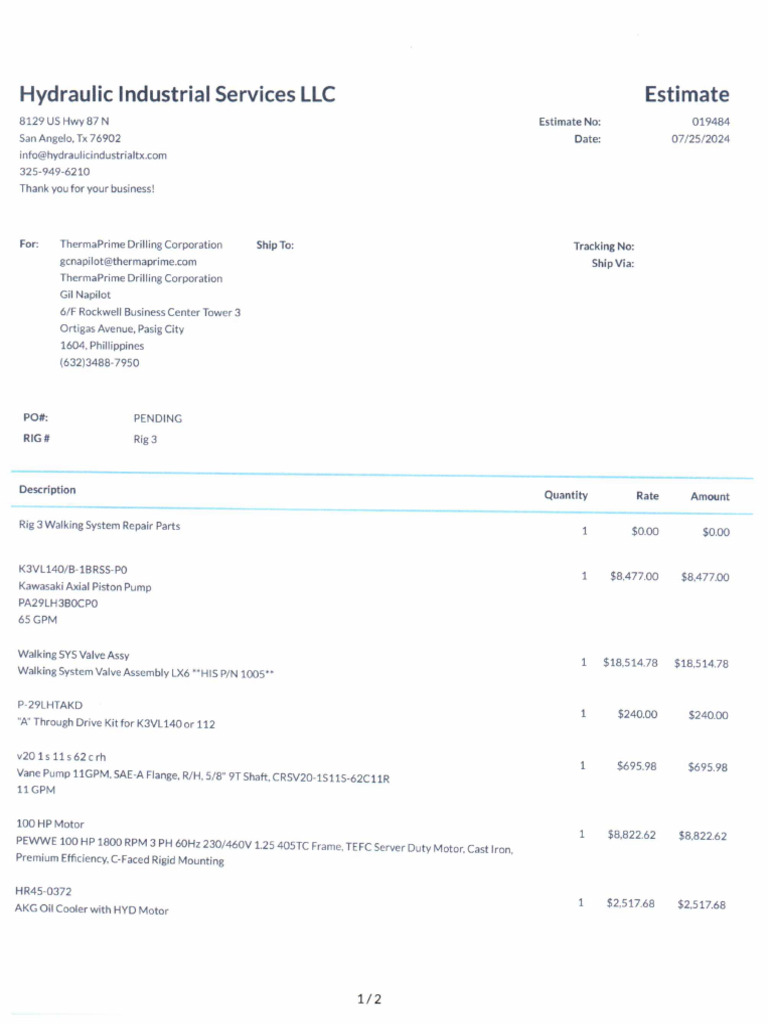 Rig 3 Critical Spare Parts For HPU Unit | PDF