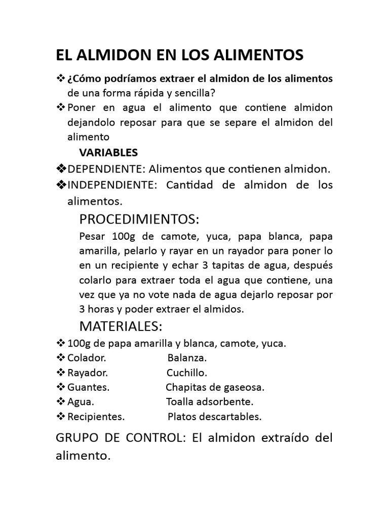 El Almidon en Los Alimentos | PDF