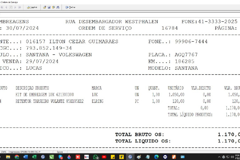 Nota Fiscal VW Santana Na So Embreagens | PDF
