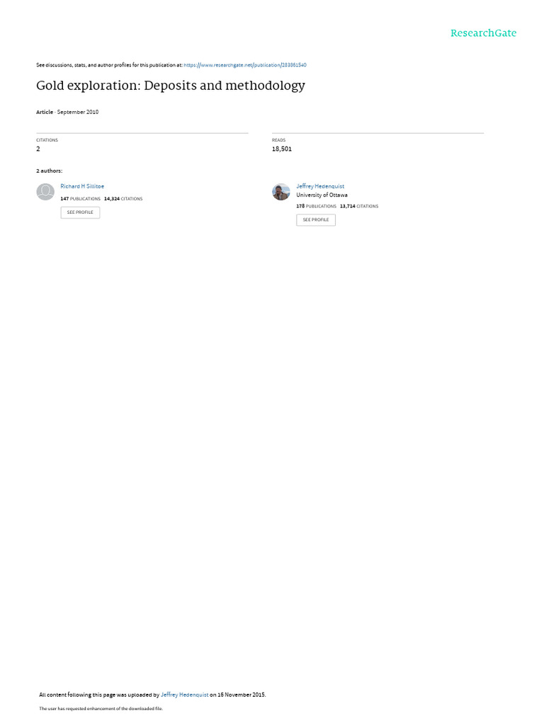 Gold Exploration - Deposits and Methodology | PDF | Gold | Mining