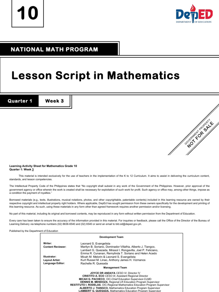 Lesson Script in Mathematics: National Math Program | PDF | Cartesian ...