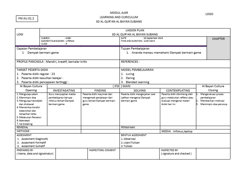 Subjeck: Anbk Element/Sub Elemen: Literasi Class: 5 Date: 28 September ...