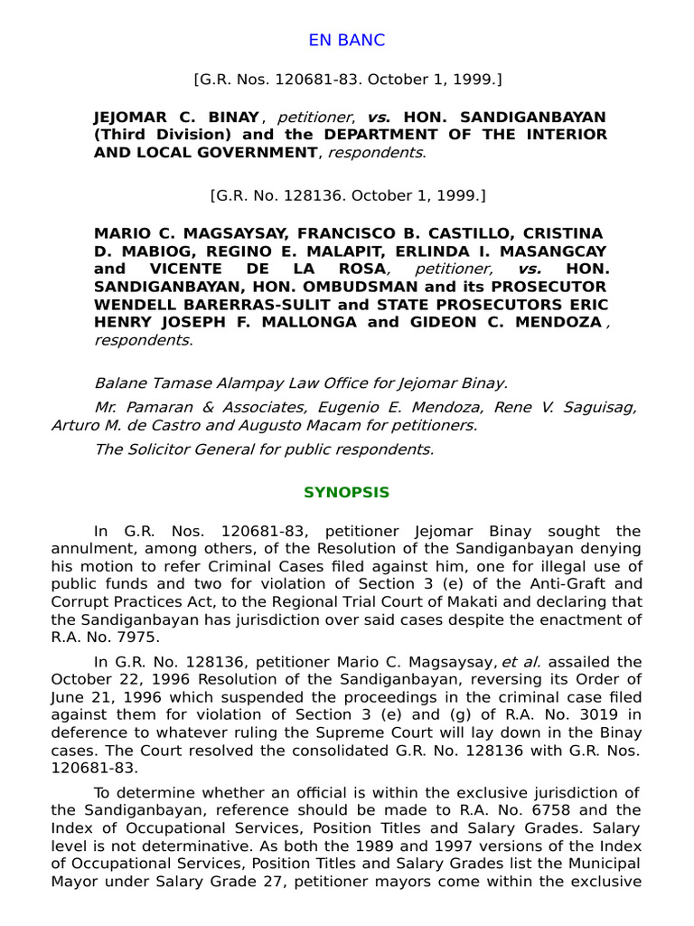 Sandiganbayan Jurisdiction Ruling Summary | PDF | Plea | Jurisdiction