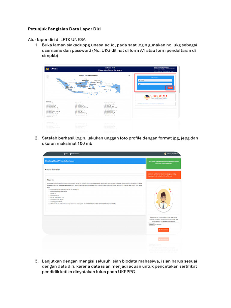 Petunjuk Pengisian Data Lapor Diri PPG | PDF