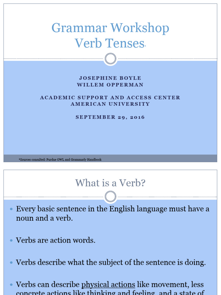 Grammar Workshop Verb Tense 1 | PDF | Grammatical Tense | Verb