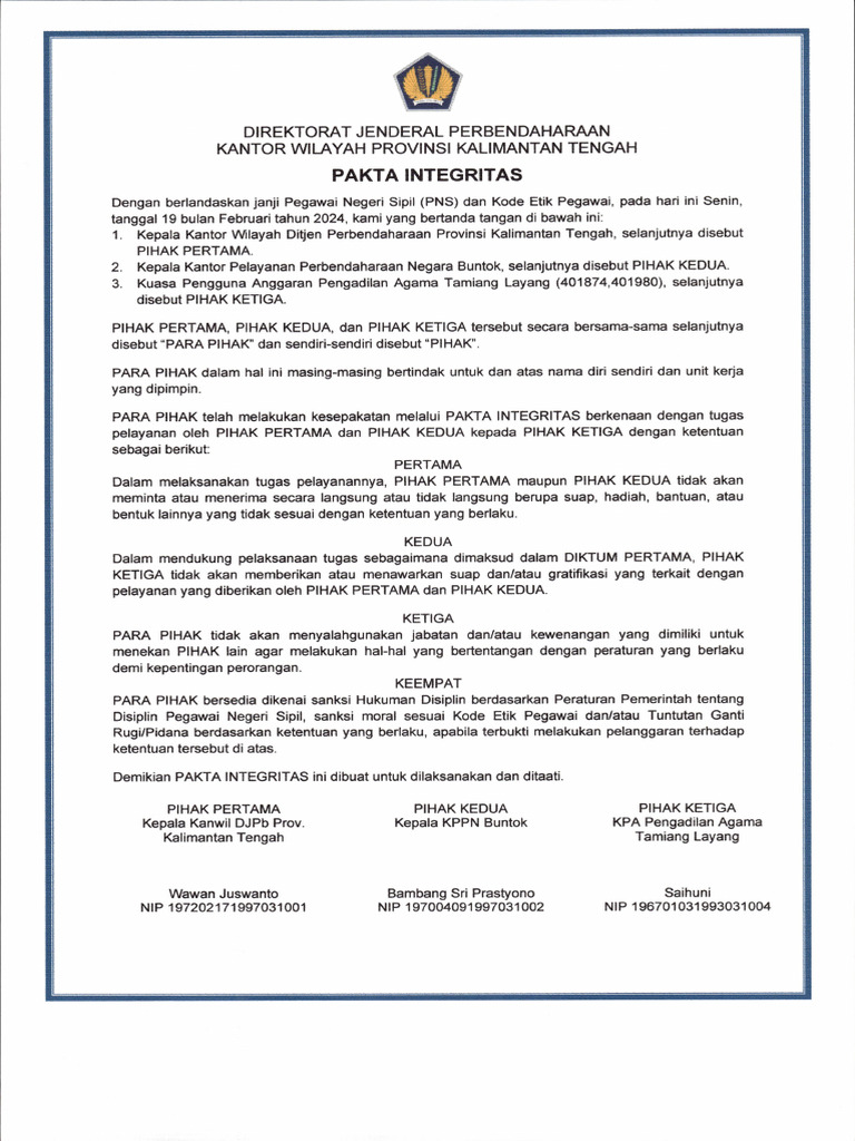 Pakta Integritas | PDF