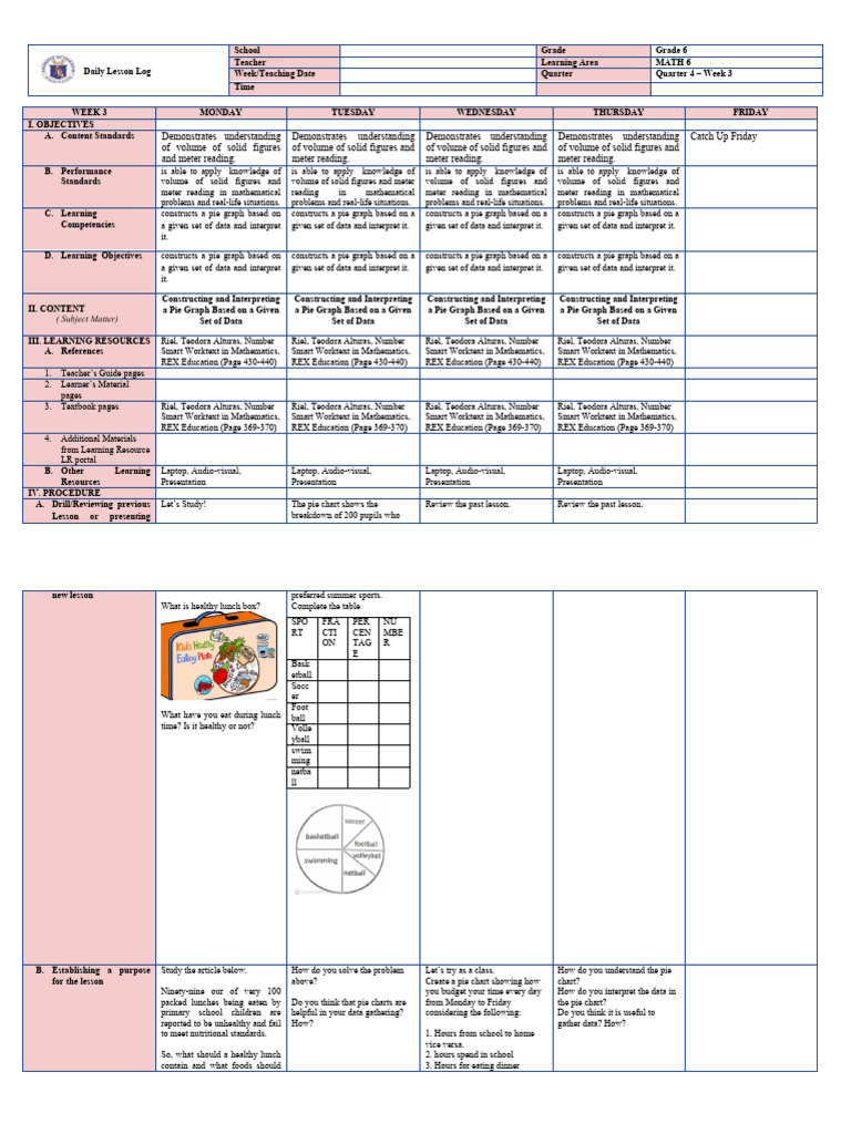 DLL Math Q4 W4 | PDF | Lunch | Foods
