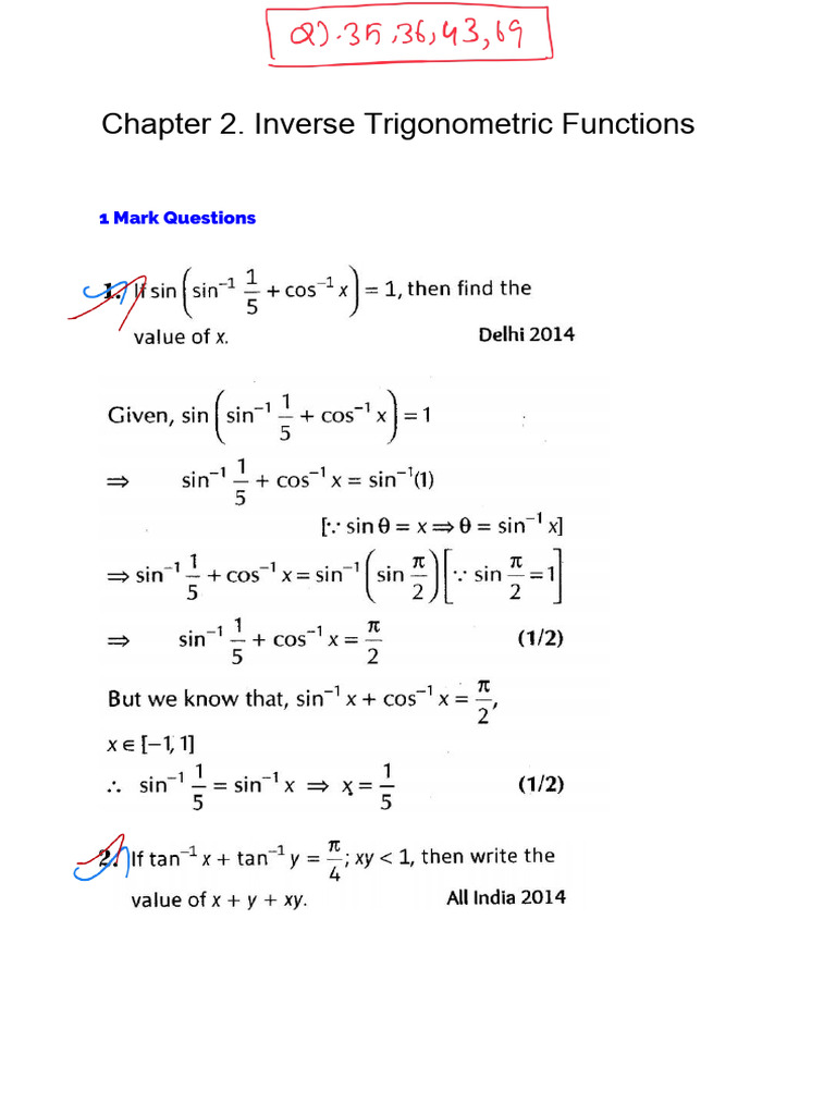 Inverse Trig Extra Questions | PDF