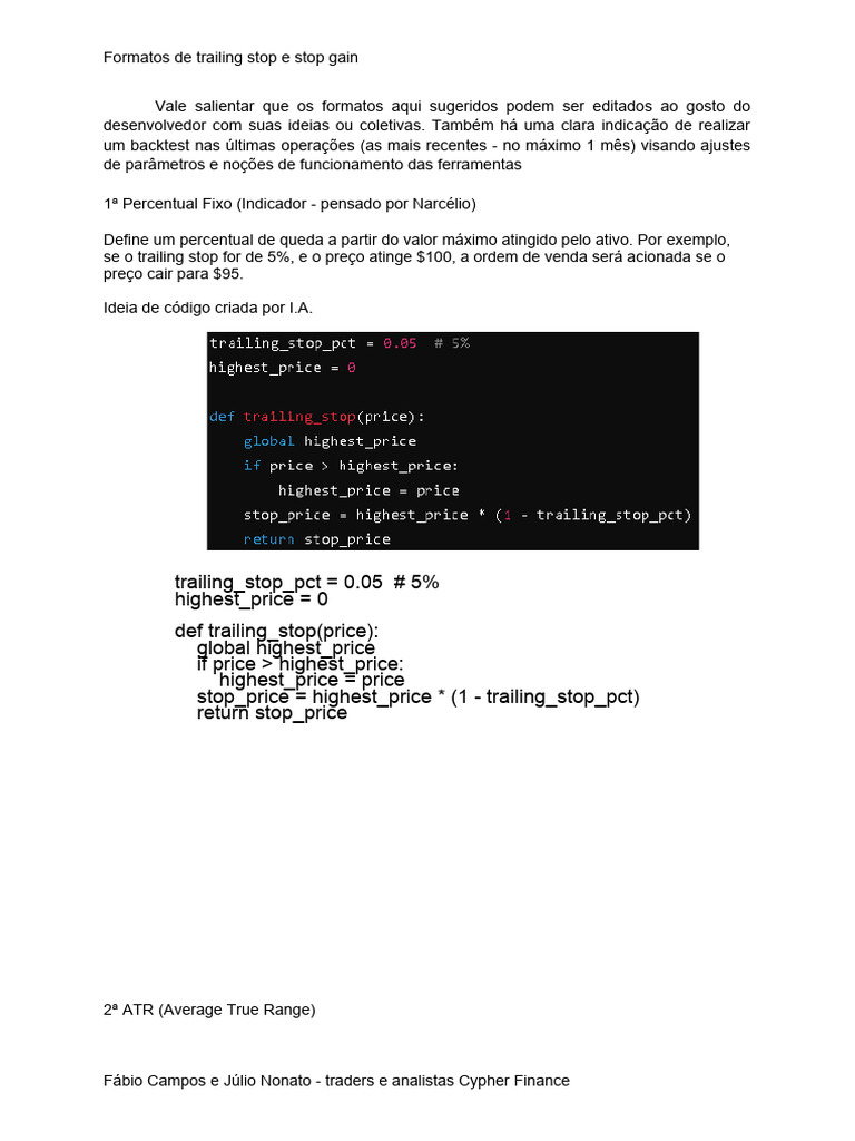 Formatos de Trailing Stop e Stop Gain | PDF | Média móvel