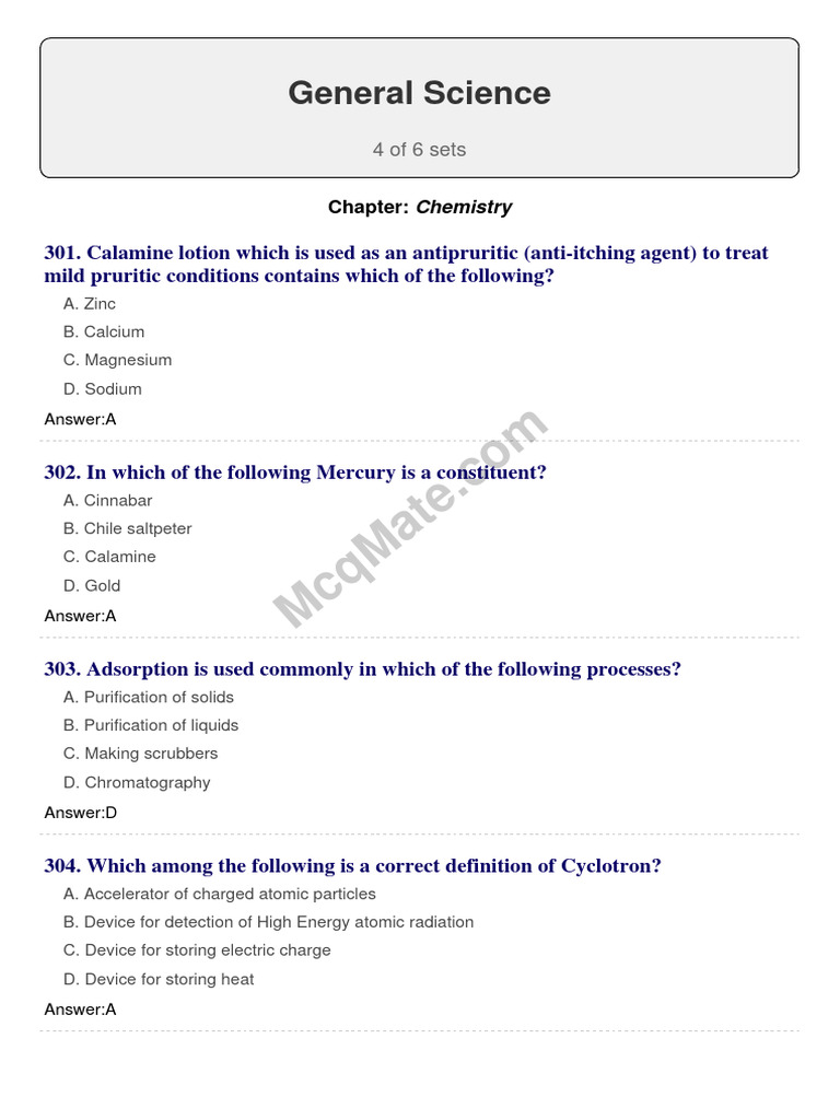 Chemical General Knowledge MCQs | PDF | Acid | Nitrogen